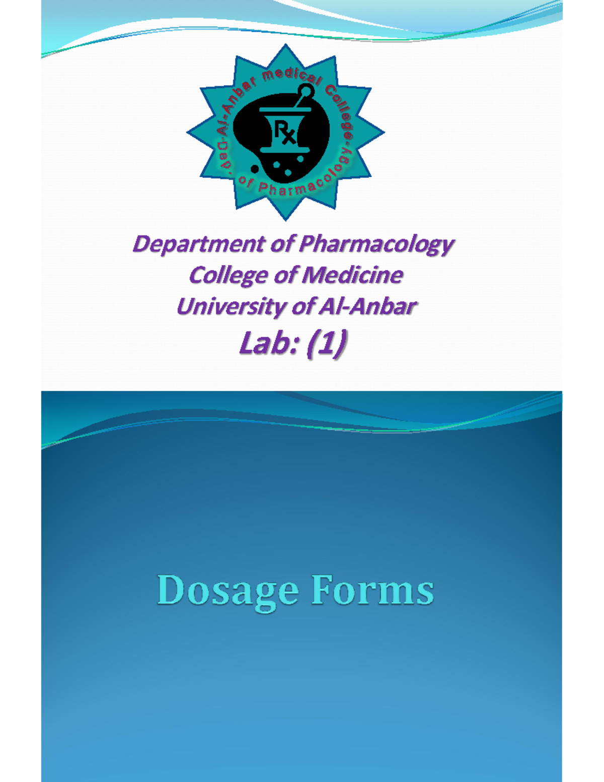 Dosage Forms - ####### Department of Pharmacology ####### College of ...