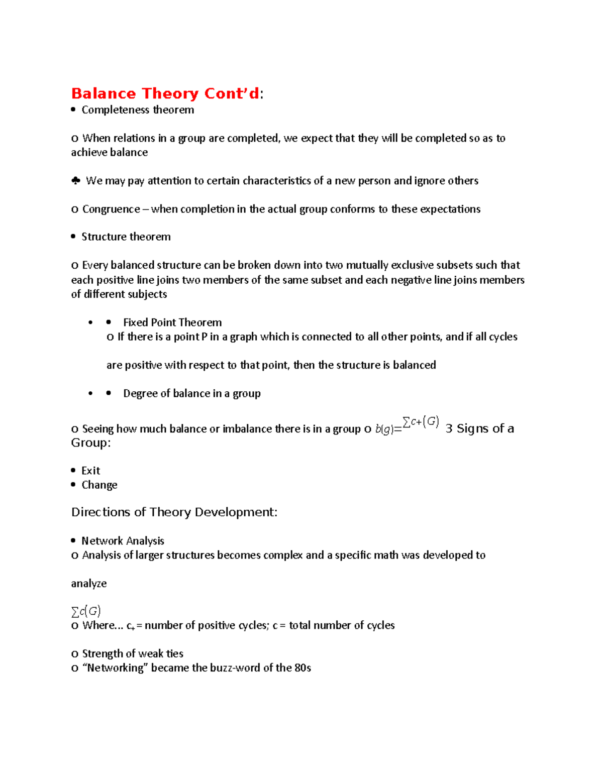 Balance Theory Cont - PSYC 101 - Balance Theory Cont’d: Completeness ...