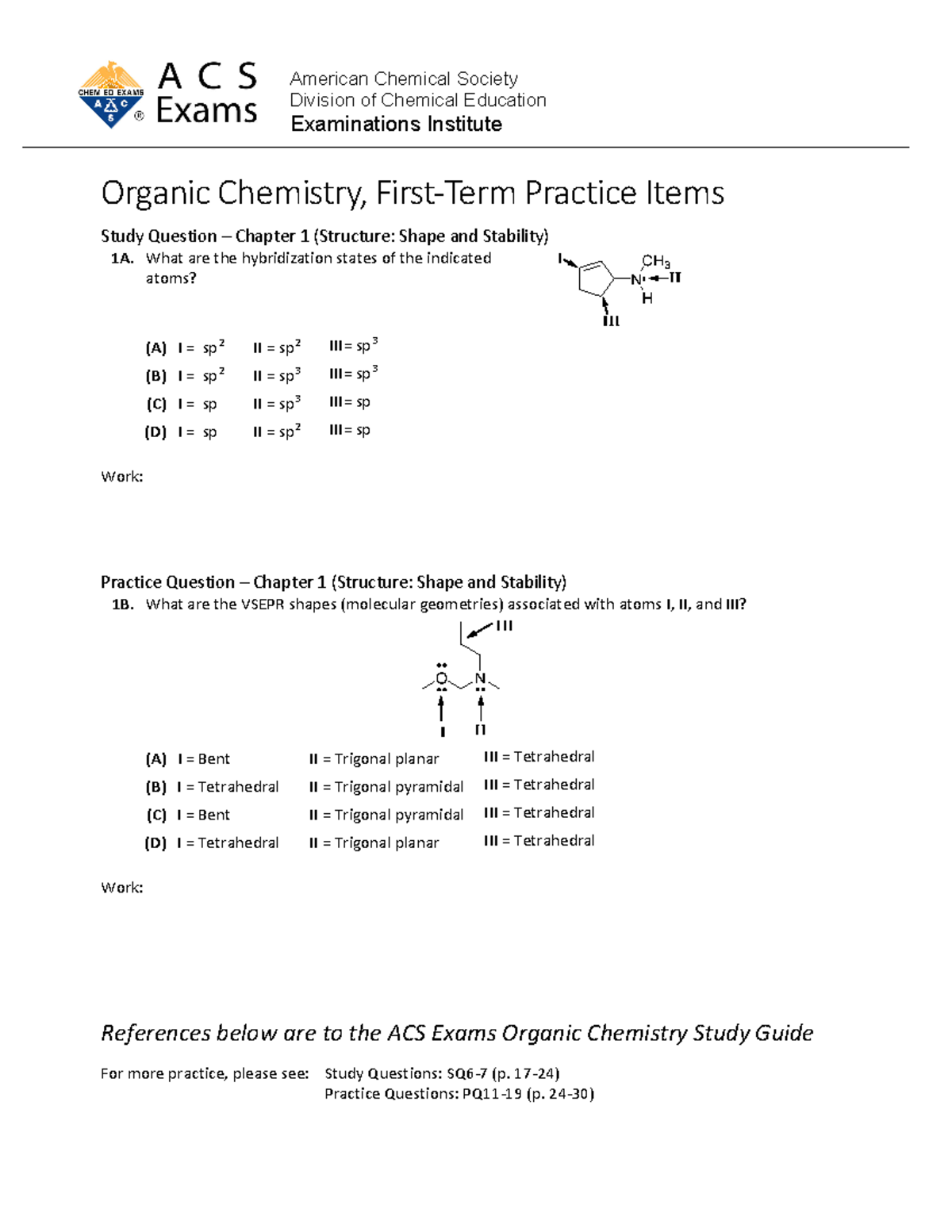 ACS Exams ORF Classroom Practice student handout - American Chemical ...