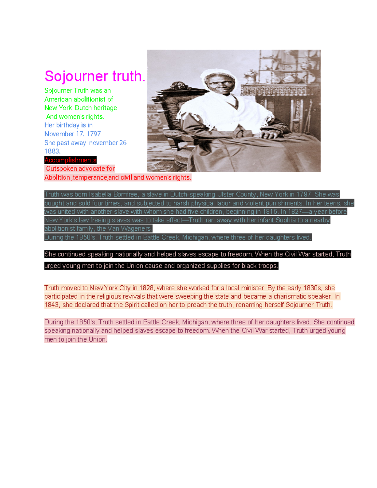 Sojourner Truth - dcfvgbhnjmk - Sojourner truth. Sojourner Truth was an ...