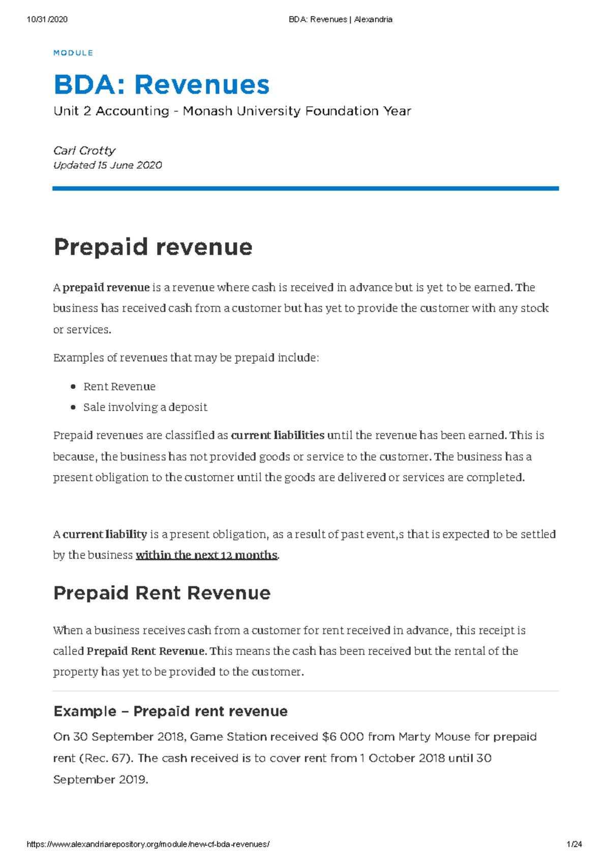 BDA Revenues Alexandria - MODULE BDA: Revenues ####### Unit 2 ...