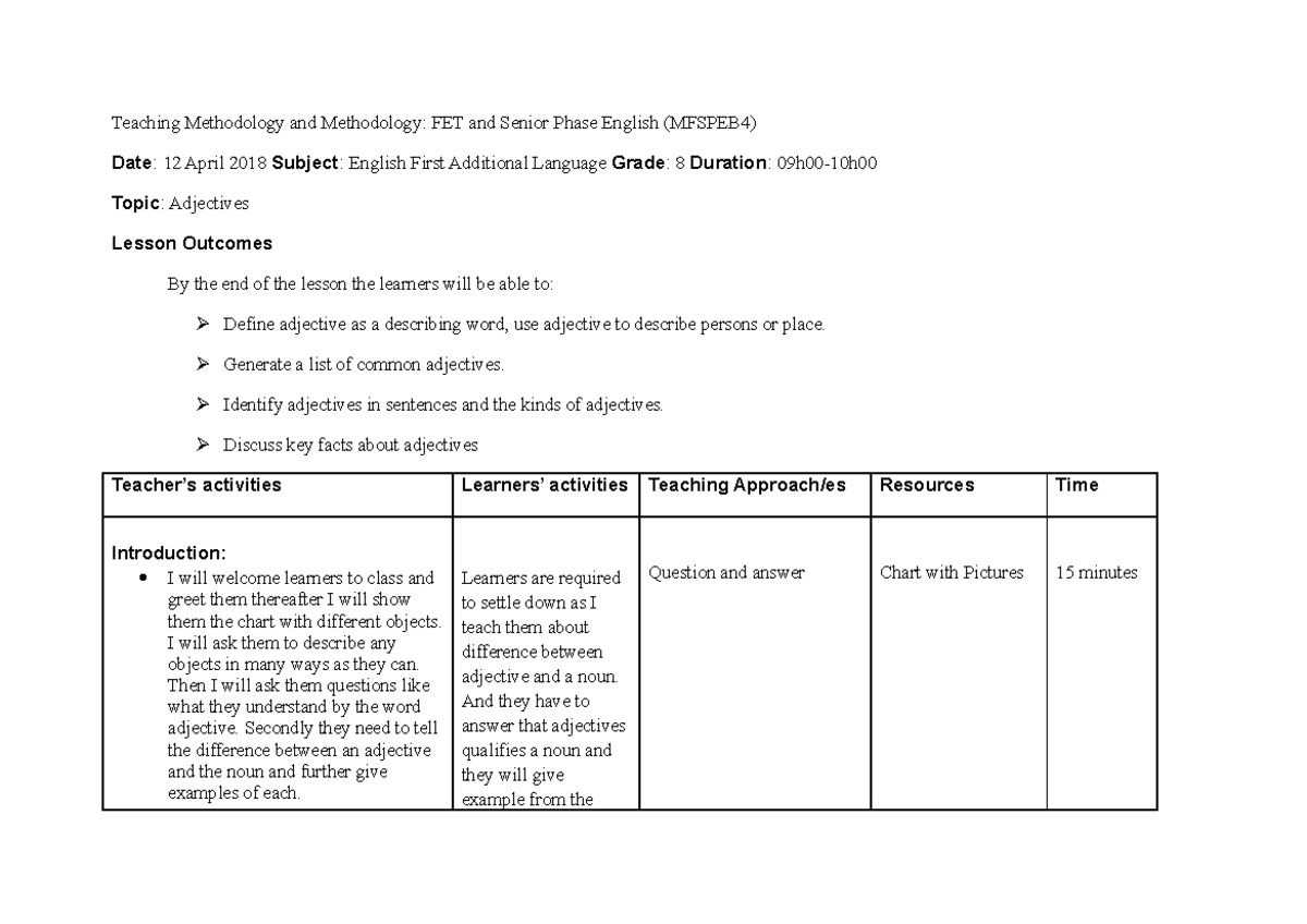 English six lesson plans Compilation - Teaching Methodology and ...