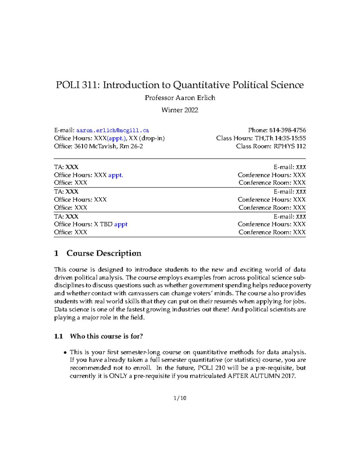 Poli 311-erlich-w22-course outline - POLI 311: Introduction to ...