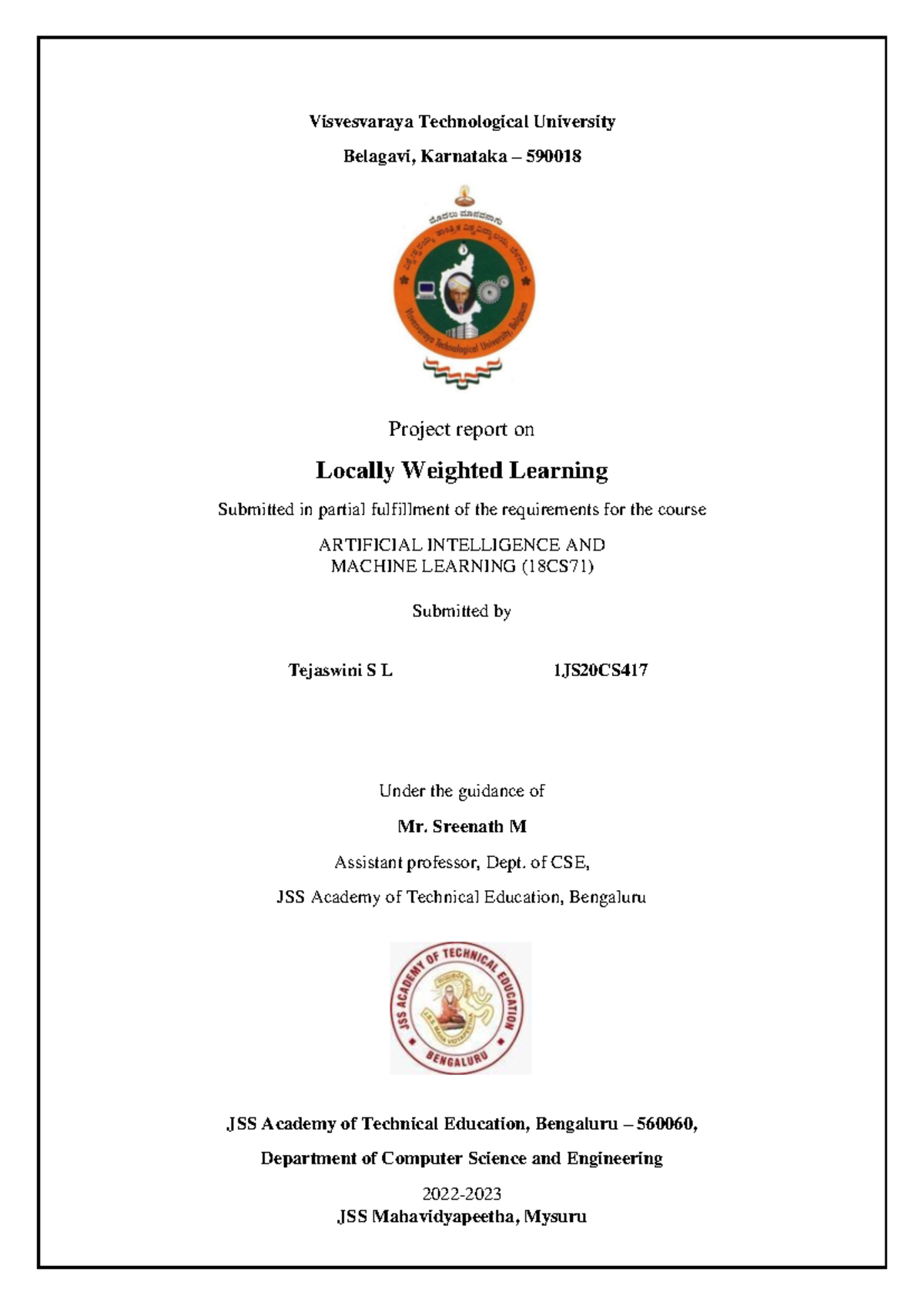 AIML assignmnet report - Visvesvaraya Technological University Belagavi ...