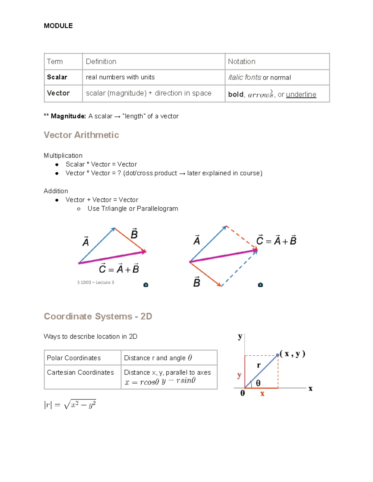 1.2 Vectors - Module - Lecture notes lecture 2 - Physics 1D03 ...