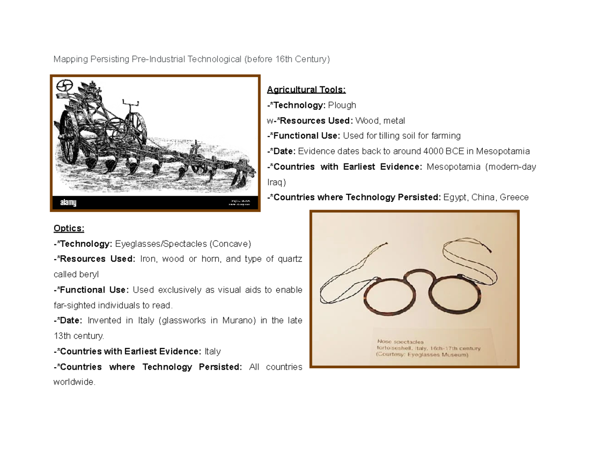 Mapping Persisting Pre-Industrial Technological (before 16th Century ...
