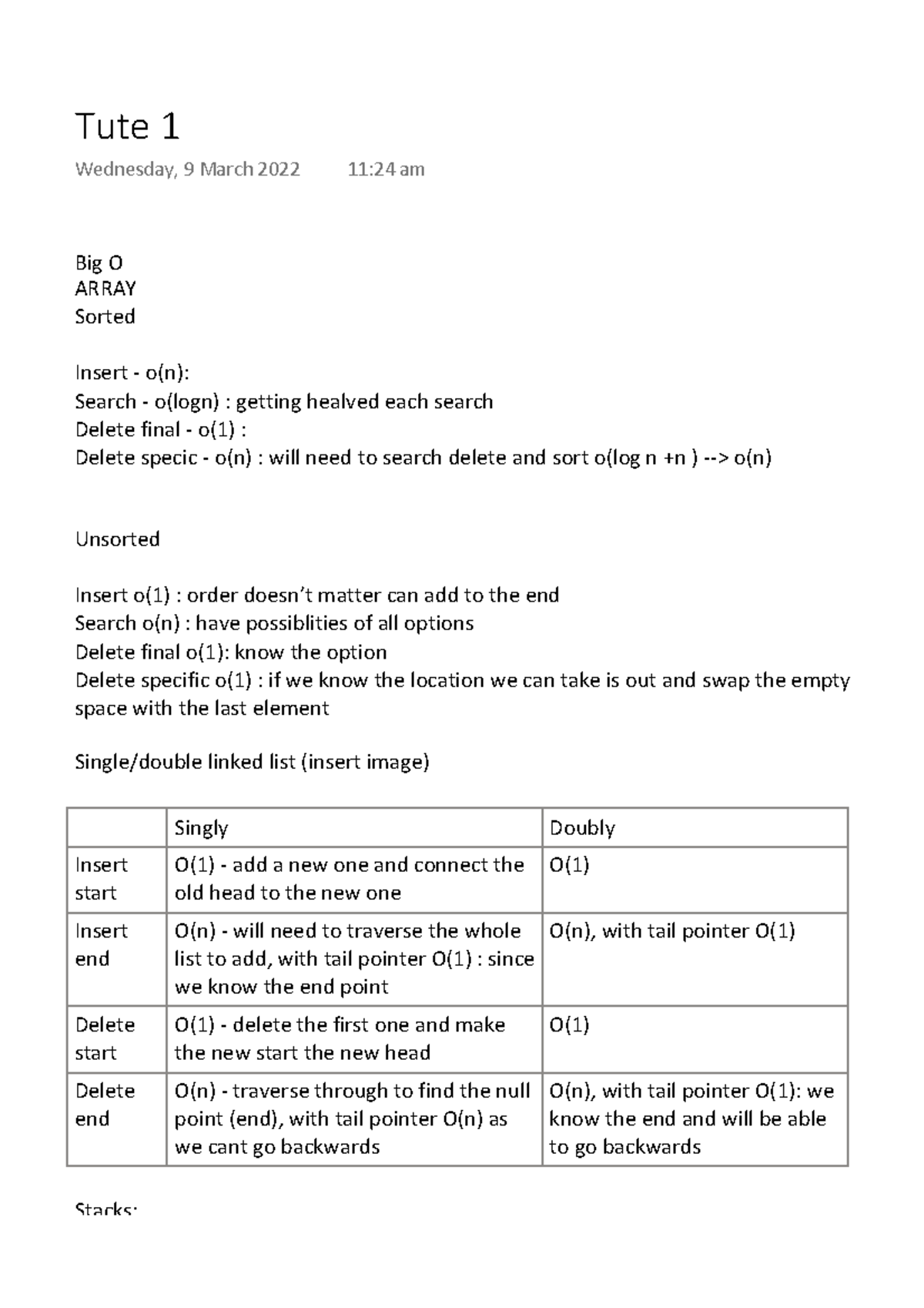 Doa Tute 1 Design Of Algorithms Tutorial 1 Solutions Big O Array Sorted Insert On 3206