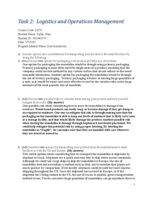 D079 - Task 2 - Task passed - D079 - WGU - Studocu