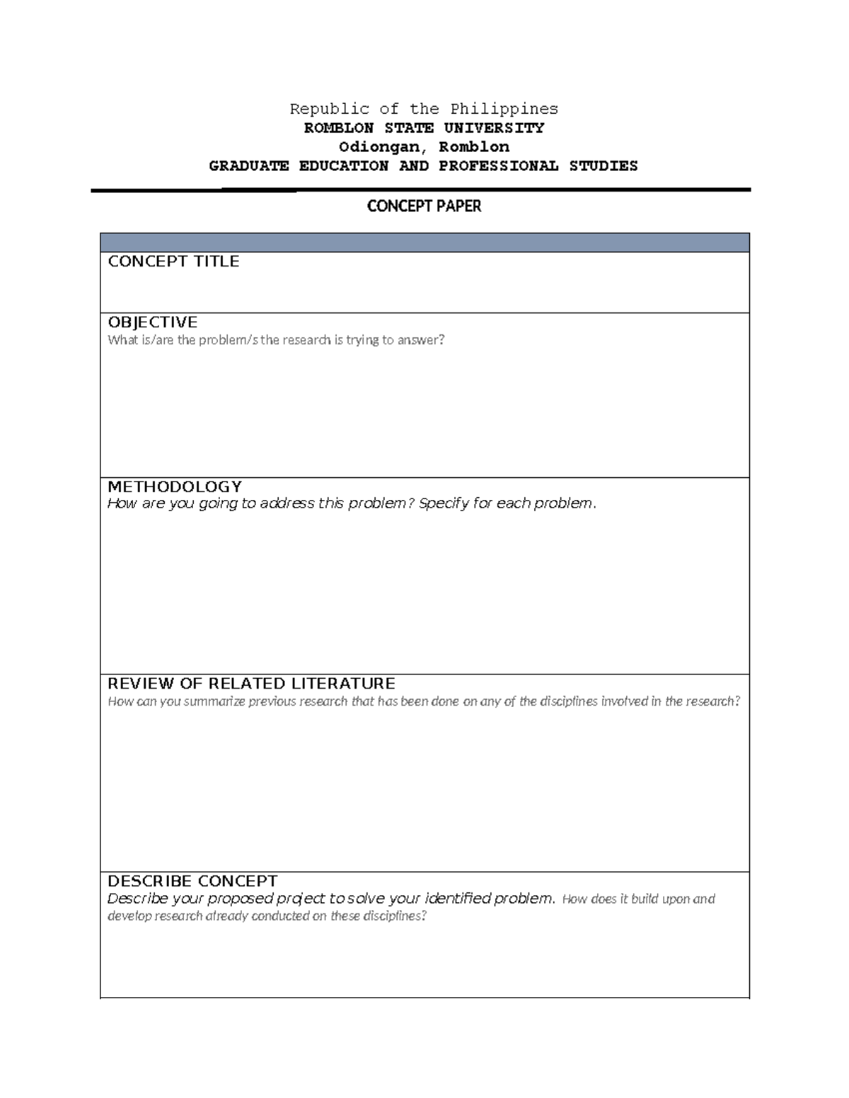 Concept Paper Format for Dissertation Proposal - Republic of the ...