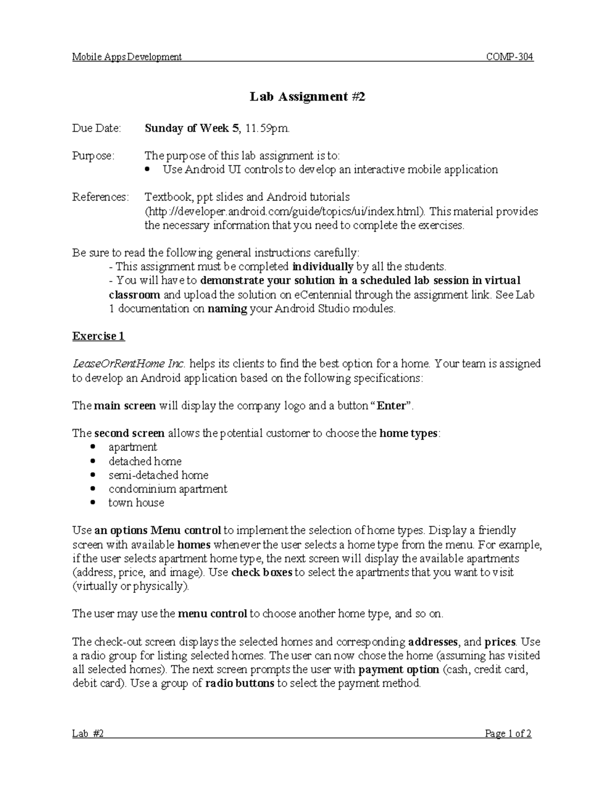 COMP304 Lab2W2023 - Mobile Application Lab 2 - Mobile Apps Development COMP- Lab Assignment Due ...