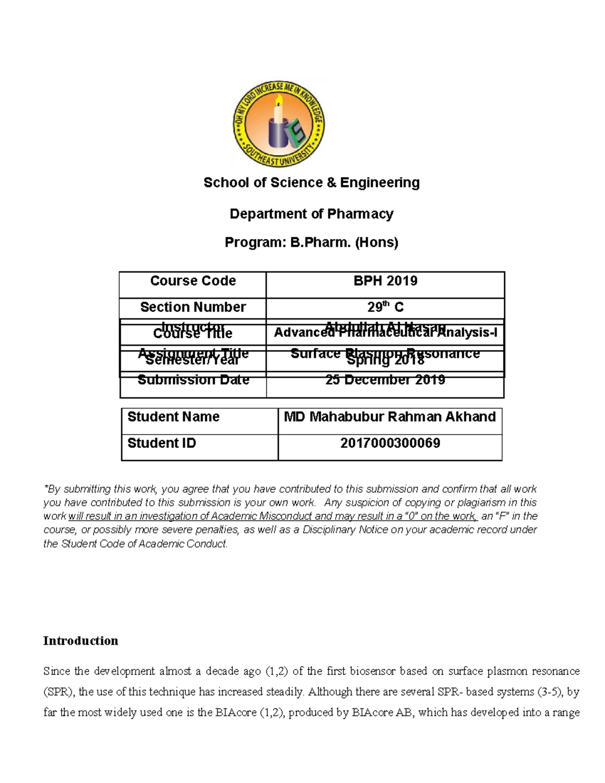 School of Science - SPR - School of Science & Engineering Department of ...