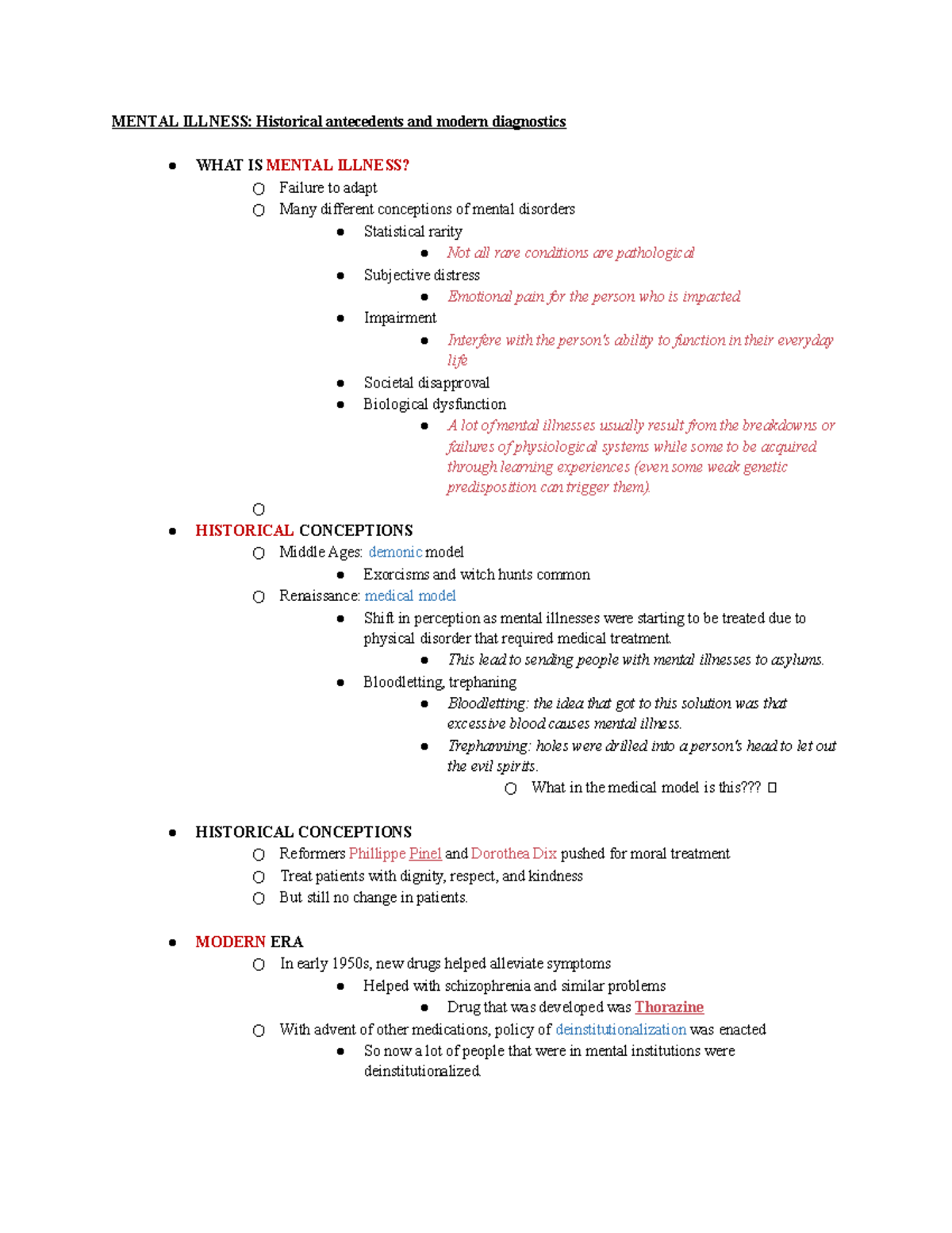 Chapter 15 Psychological Disorders - MENTAL ILLNESS: Historical ...