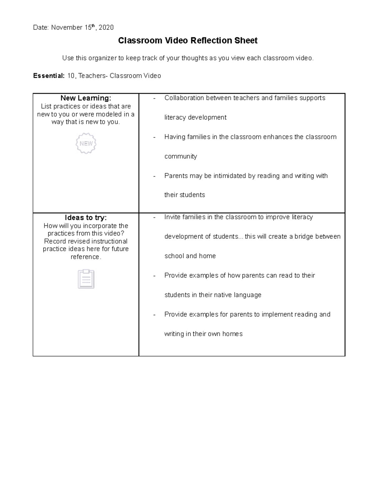 Essential 10- Teachers Classroom Video - Date: November 15th, 2020 ...