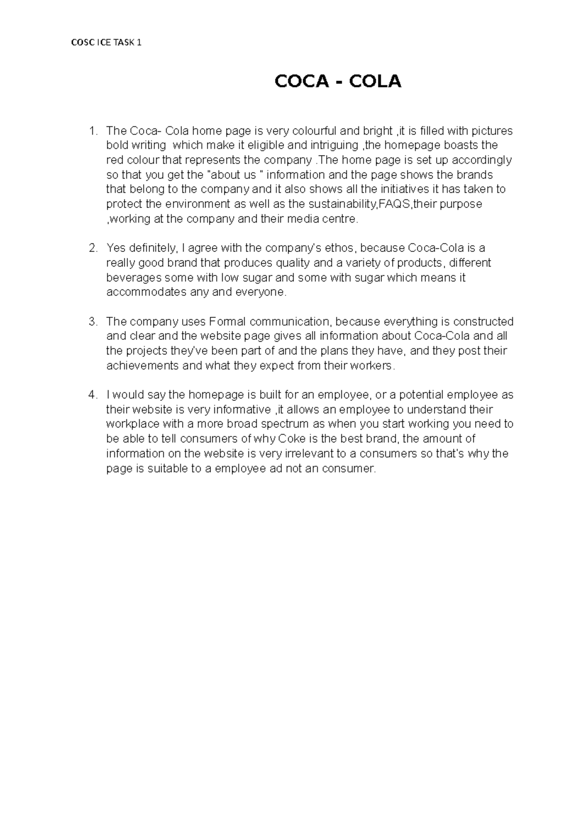 Cosc ice task 1 2022 - use it please - COSC ICE TASK 1 COCA - COLA 1 ...