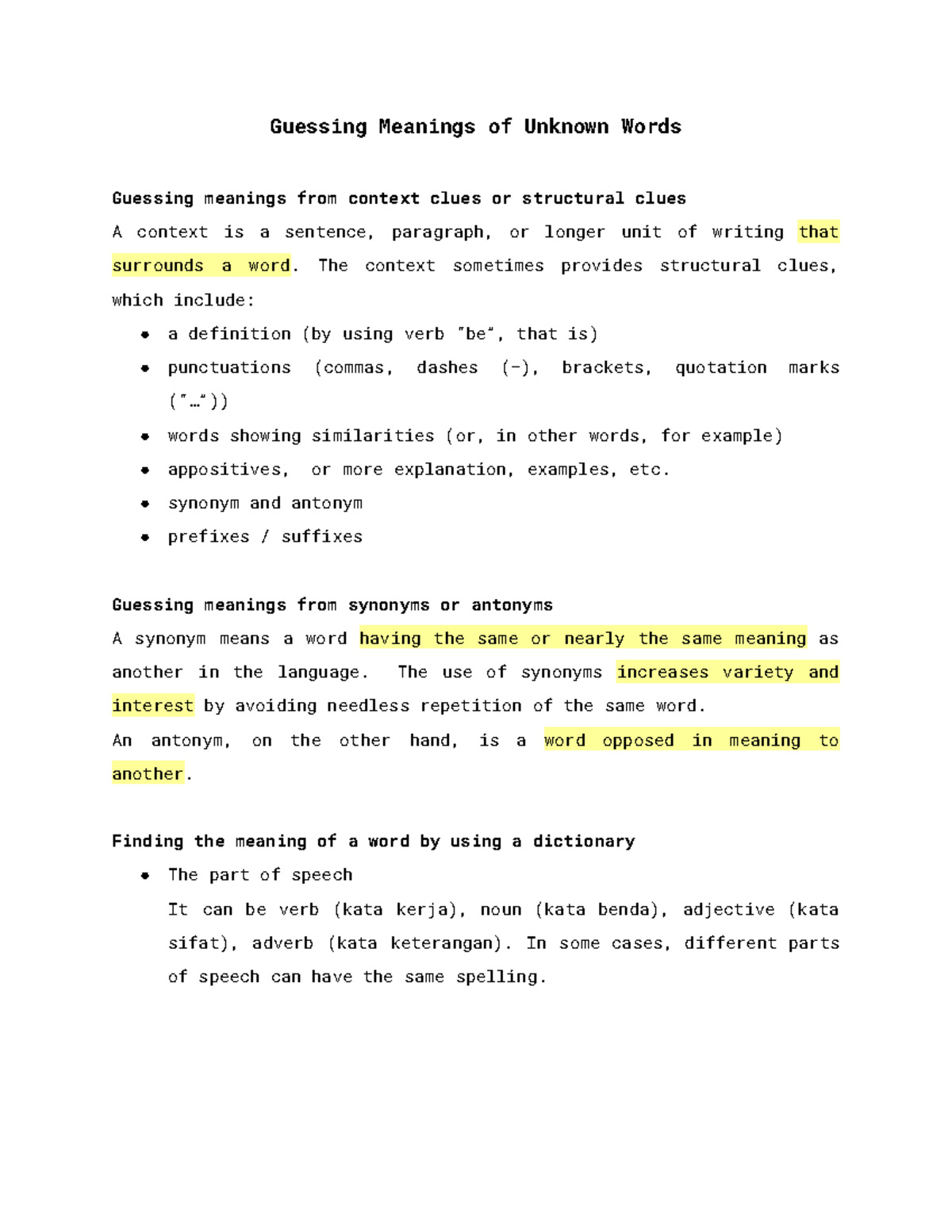 Guessing Meanings of Unknown Words - Guessing Meanings of Unknown Words ...