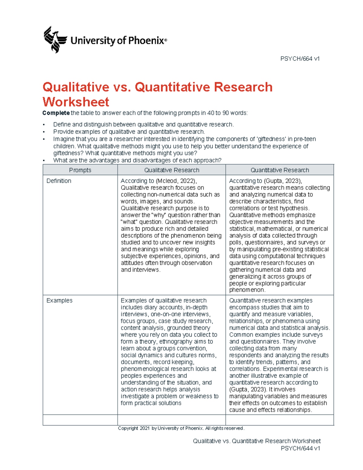 Psych 664 v1 wk3 qualitative vs - PSYCH/664 v Qualitative vs ...