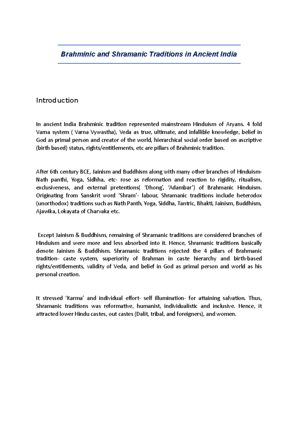 Brahminic and Shramanic Traditions in Ancient India - Brahminic and ...