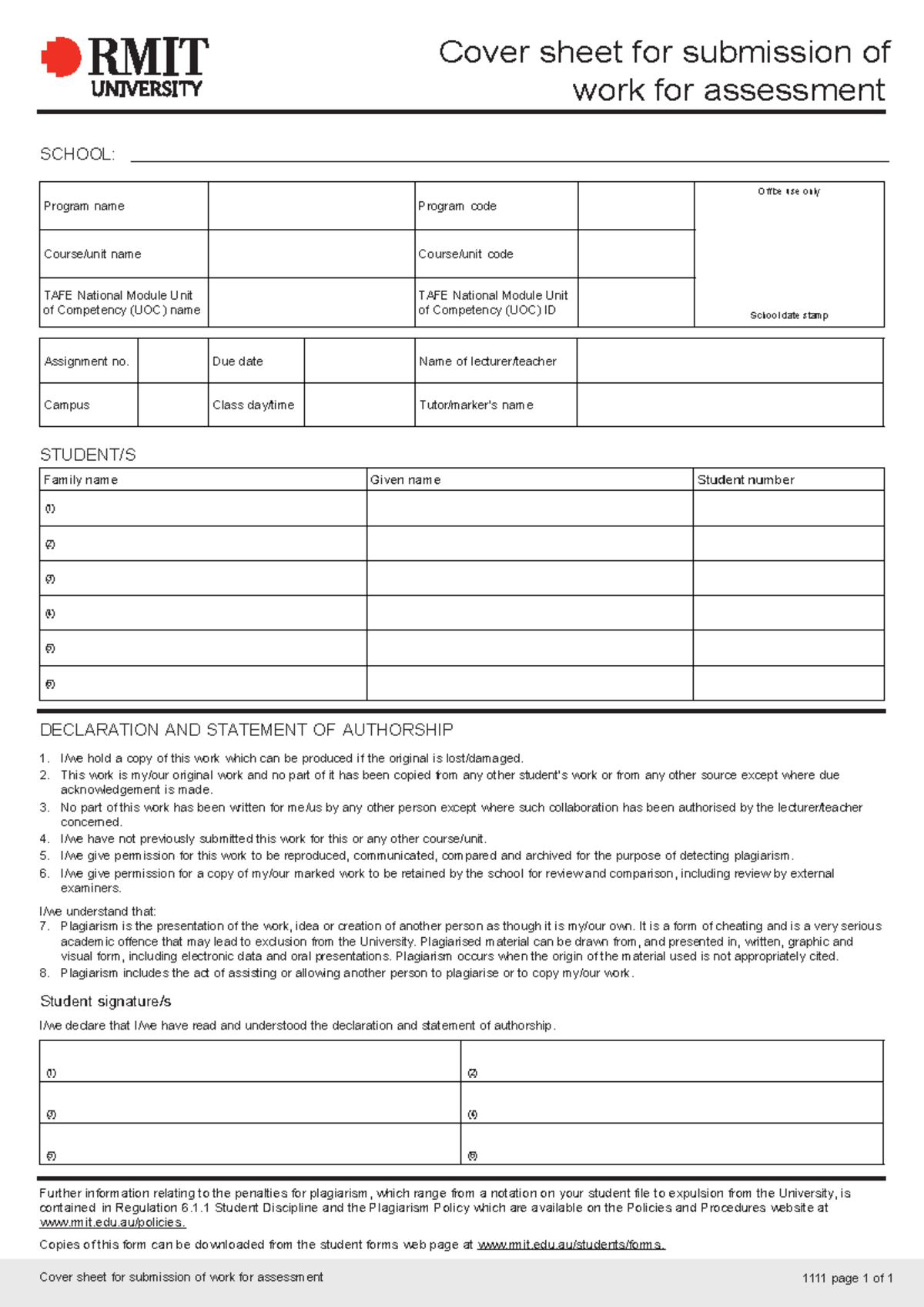 Assignment Cover Sheet - Cover sheet for submission of work for ...