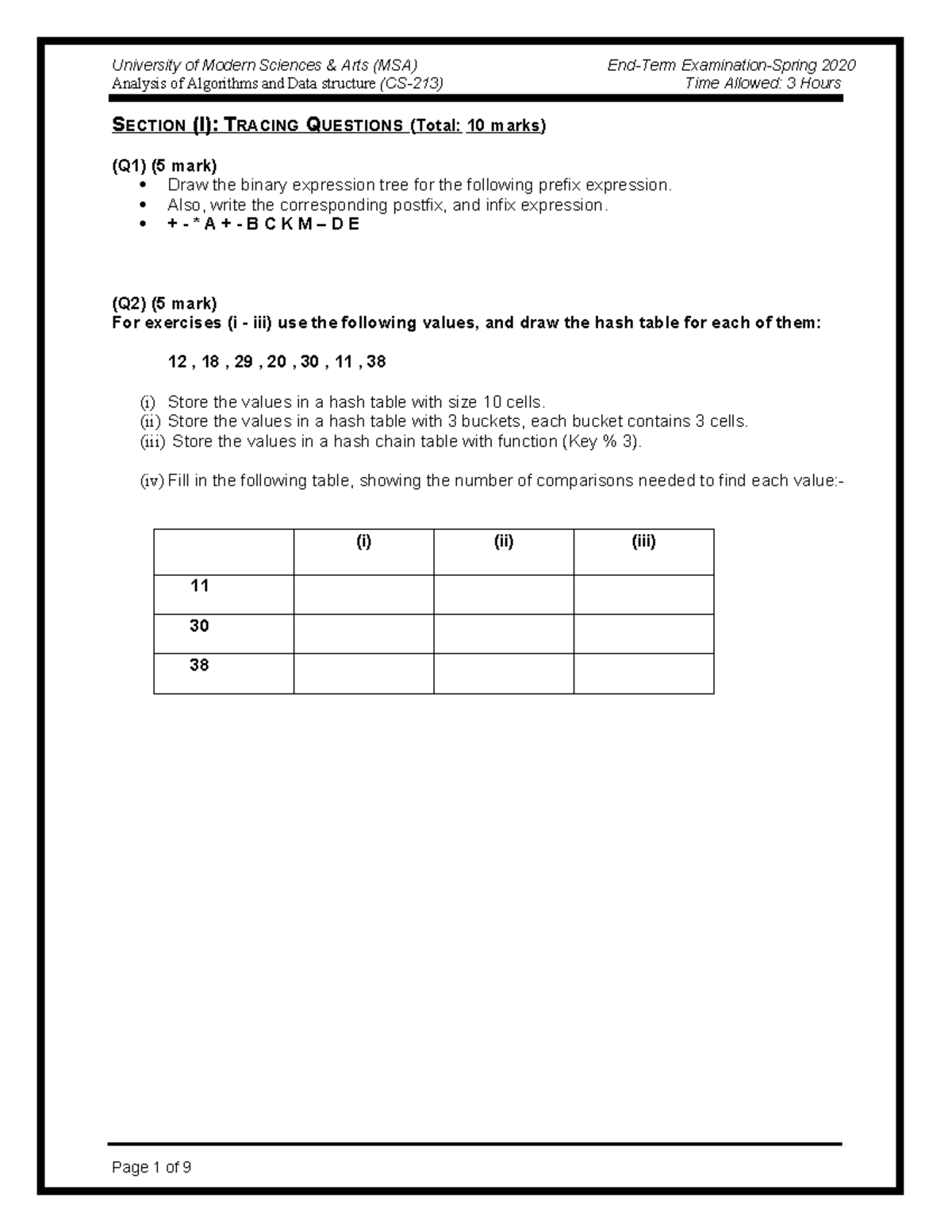32 Examinations -Ver2 - kkkkkk - Analysis of Algorithms and Data ...