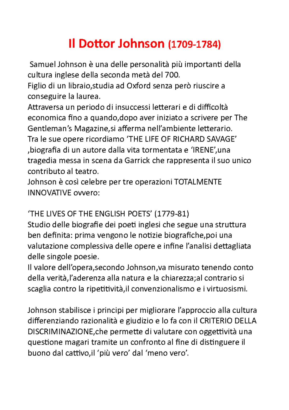 8 johnson - Il Dottor Johnson (1709-1784) Samuel Johnson è una delle personalità più importanti ...