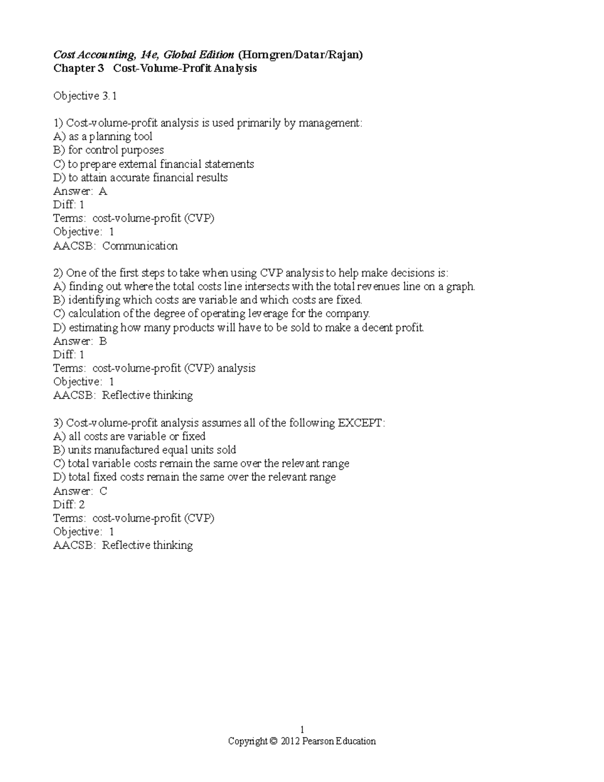 Chapter 3 - cost accounting test bank - Cost Accounting, 14e, Global ...