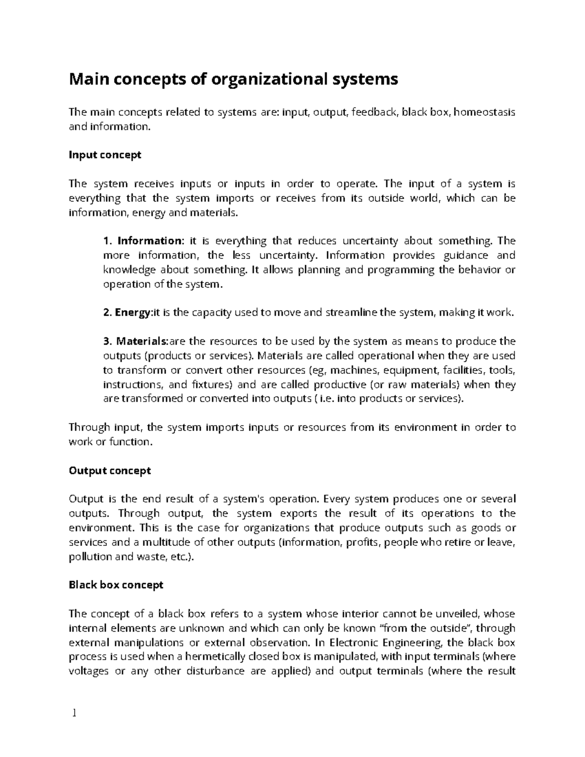 Main concepts of organizational systems. - Input concept The system ...