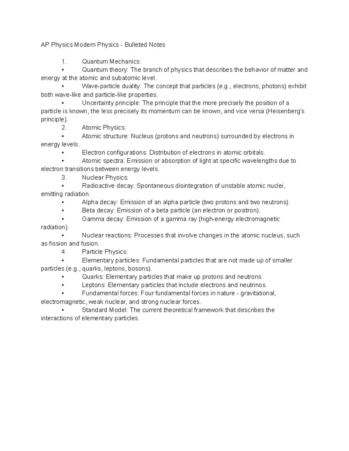 Physics Notes 5 - AP Physics Modern Physics - Bulleted Notes Quantum ...