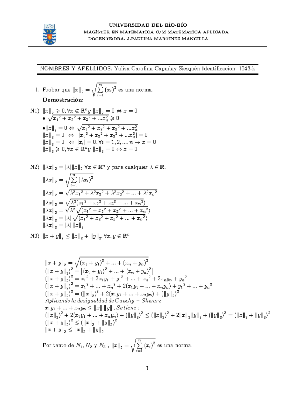 Norma euclideana - Apuntes 1 - UNIVERSIDAD DEL BÍO-BÍO MAGÍSTER EN ...