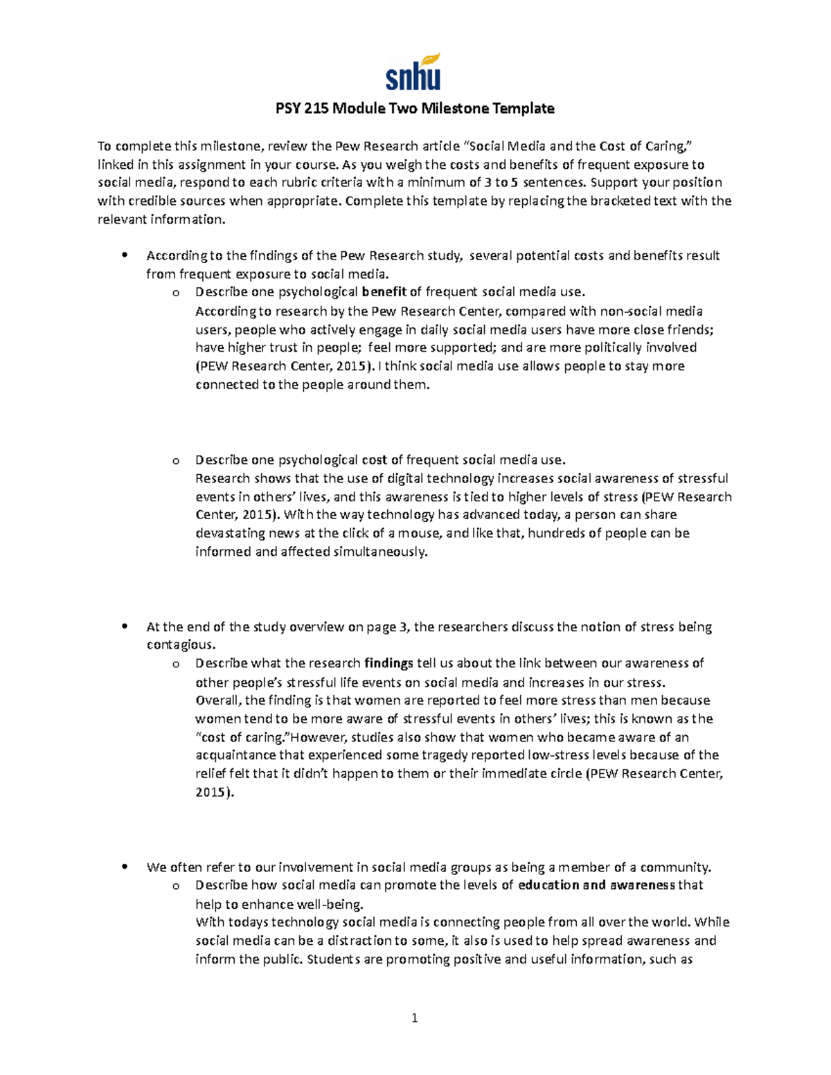 PSY 215 Module Two Milestone Template copy - PSY215 - SNHU - Studocu