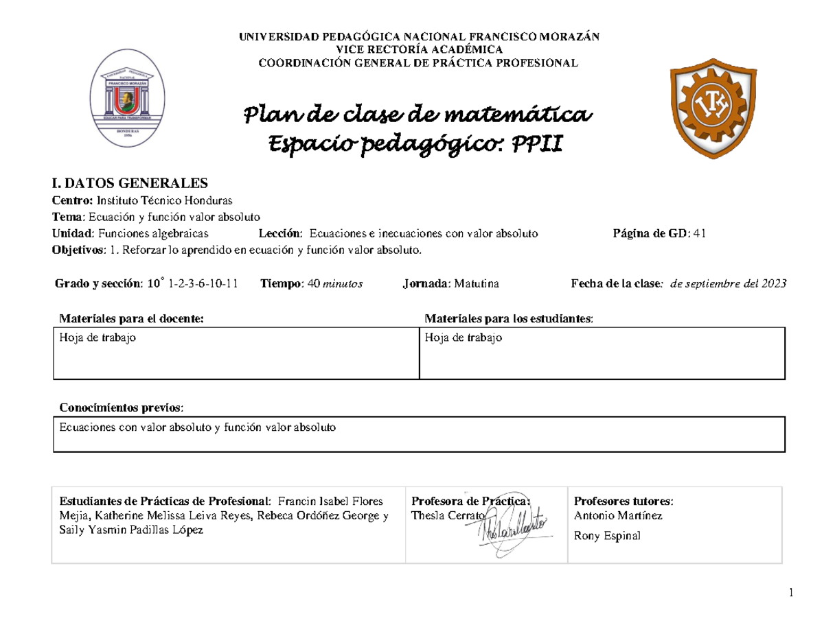 Plan 13 10° función valor absoluto v4 - 1 UNIVERSIDAD PEDAGÓGICA ...