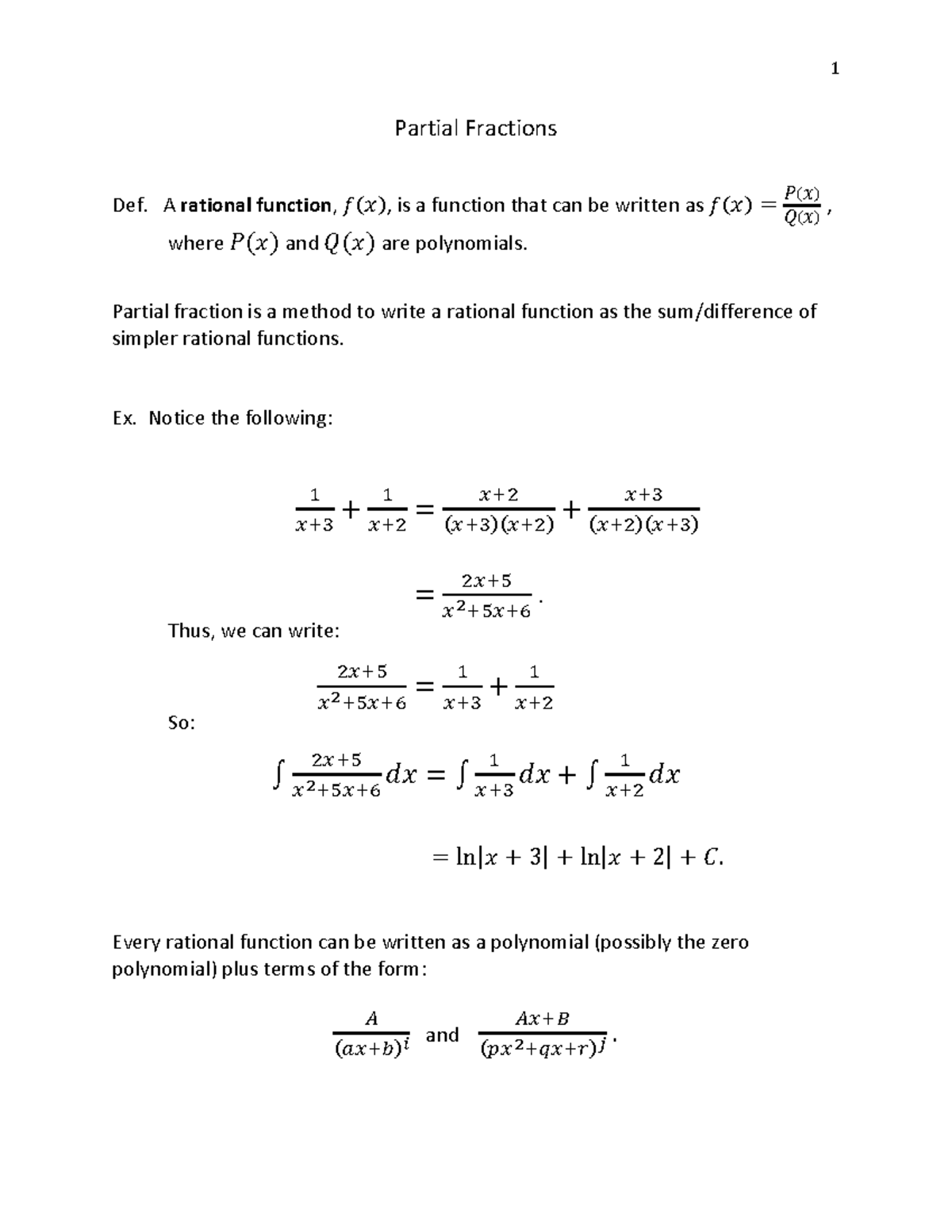 Partial Fractions - Calculus II - 1 Partial Fractions Def. A rational ...