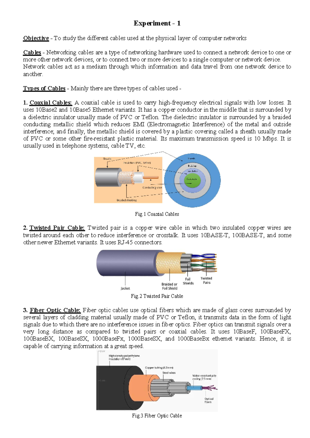 CN Lab E1 - Lab file - Experiment - 1 Objective - To study the ...