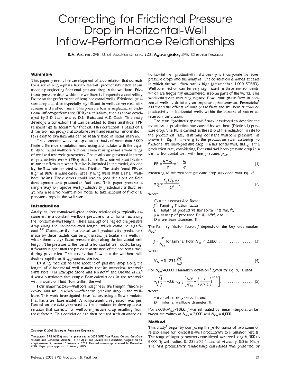 2005 Correcting for Frictional Pressure Drop in Horizontal-Well Inflow ...