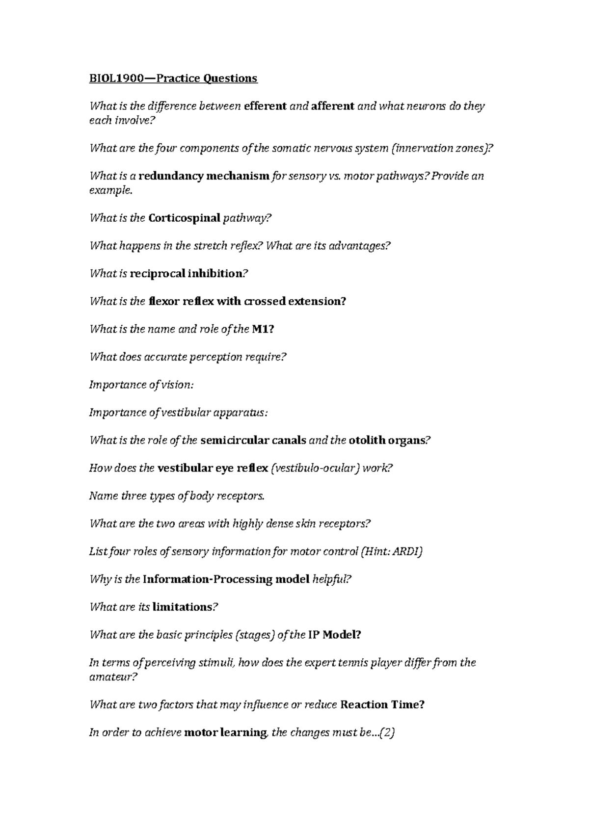 Practice Exam Exercises.pdf - BIOL1900—Practice Questions What is the ...