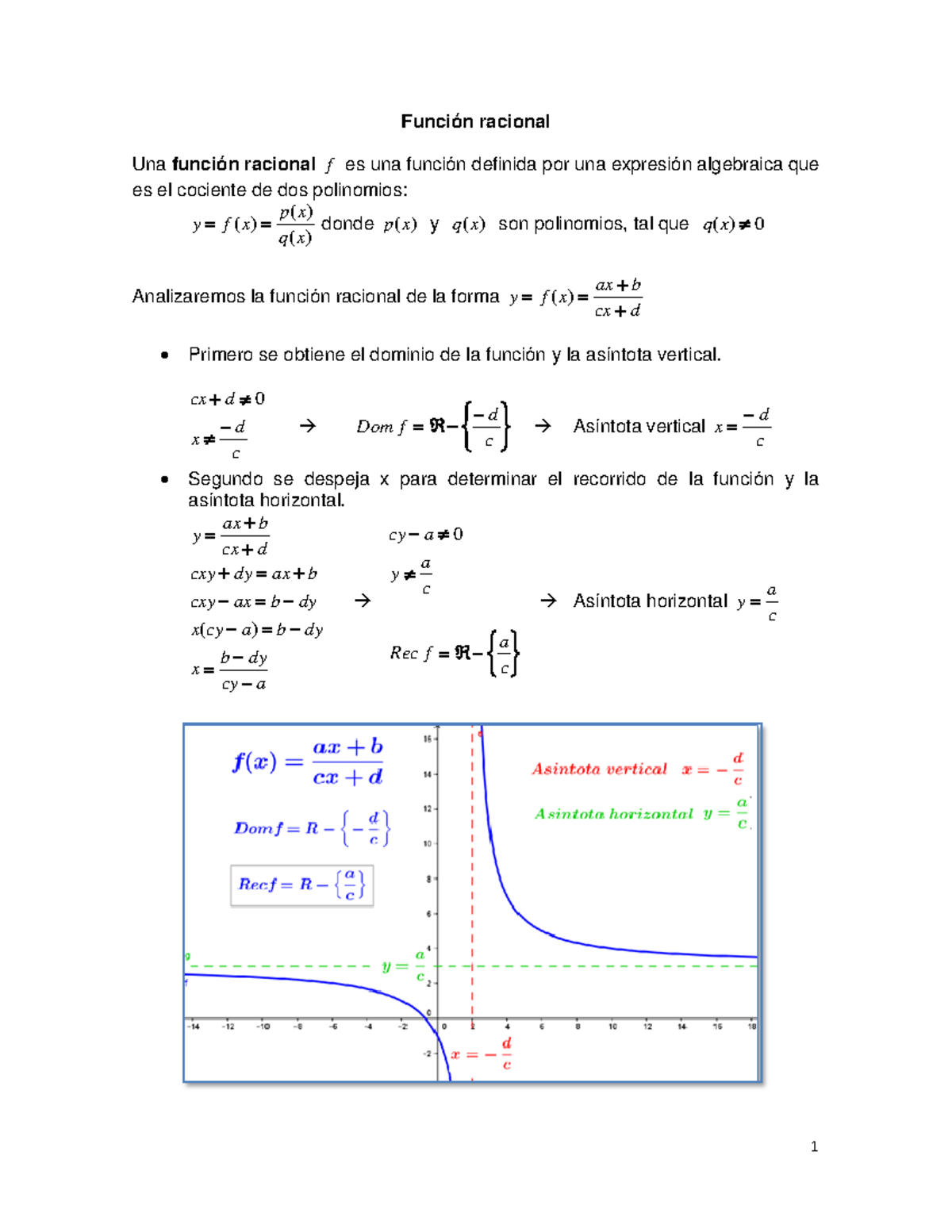 (3) Guía Funcion racional - 1 Función racional Una función racional f ...