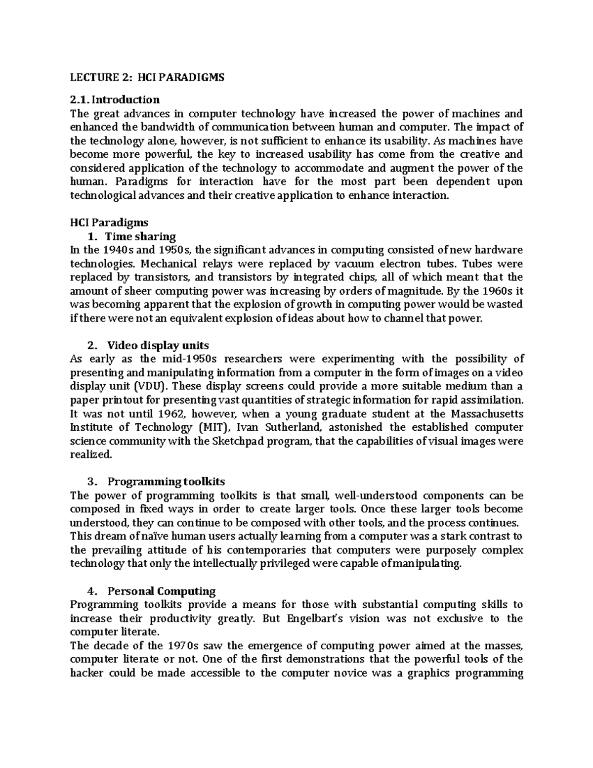 L2 HCI Paradigms - descriptive notes on Human Computer Interaction ...