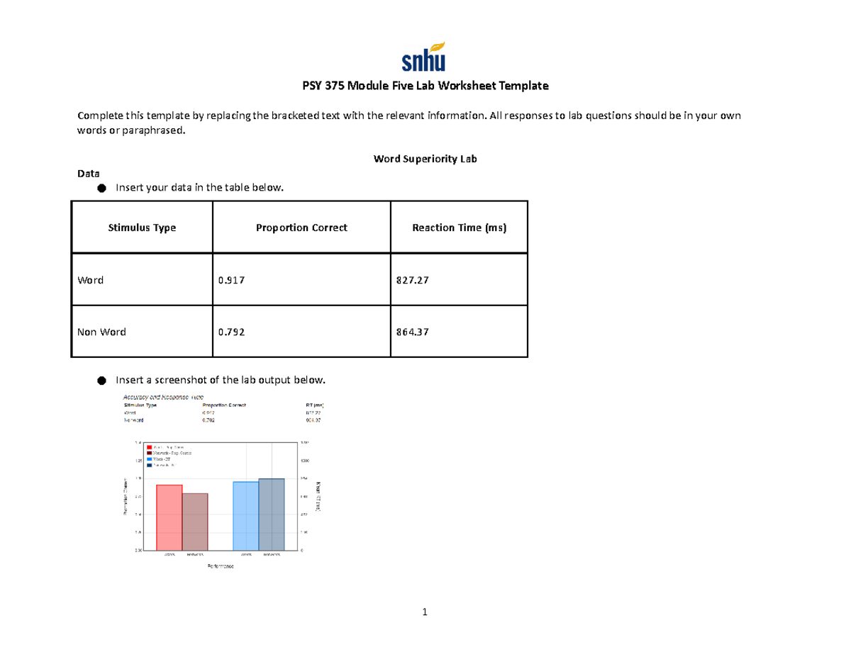 PSY 375 Module Five Lab Worksheet Template - PSY 375 Module Five Lab ...