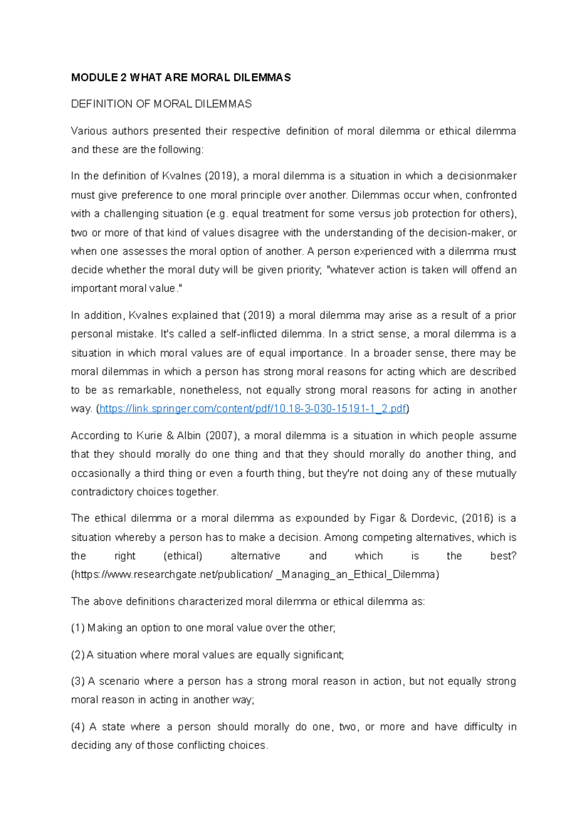 Module 2 WHAT ARE Moral Dilemmas - MODULE 2 WHAT ARE MORAL DILEMMAS ...