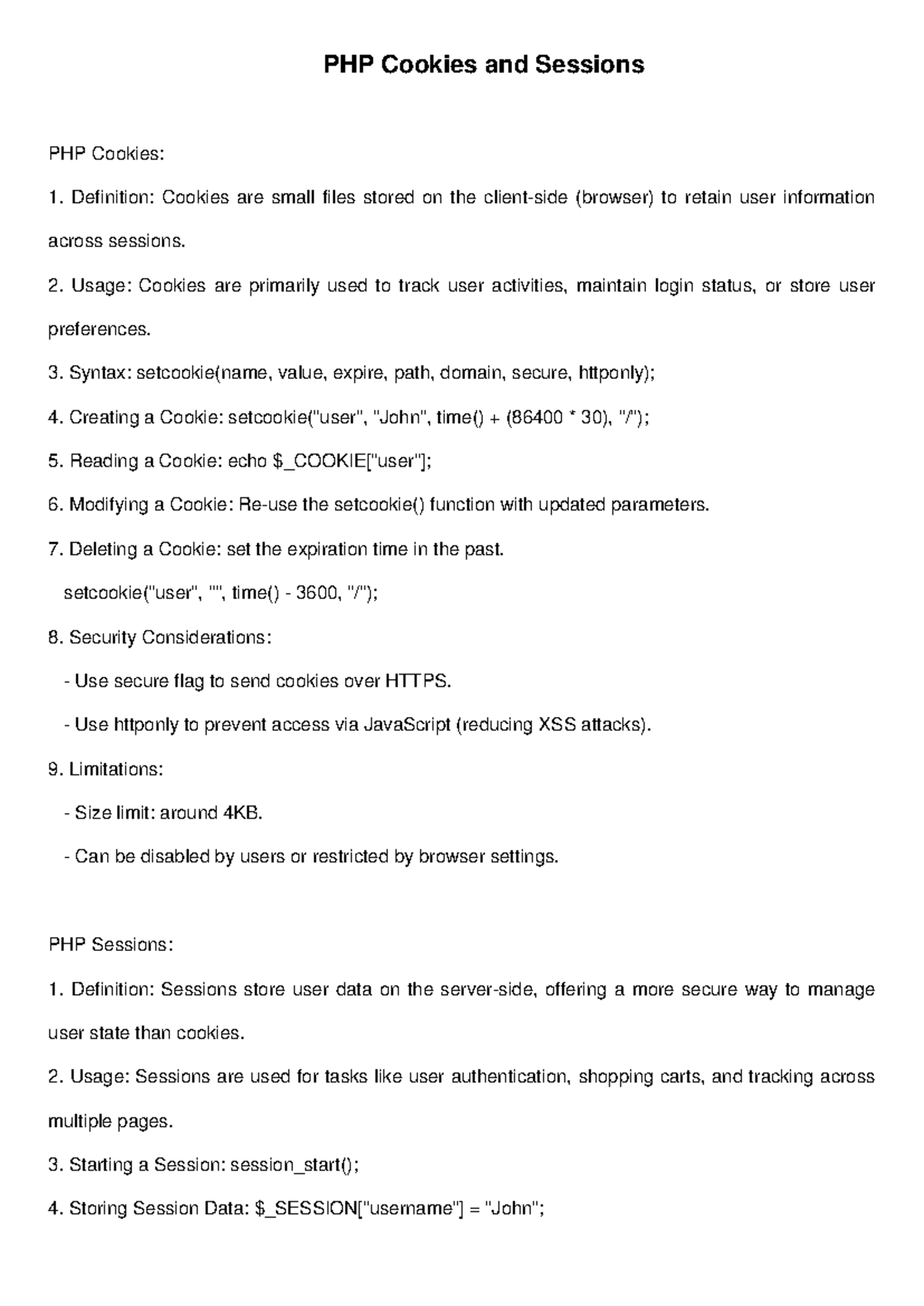 PHP Cookies and Sessions Notes - PHP Cookies and Sessions PHP Cookies ...