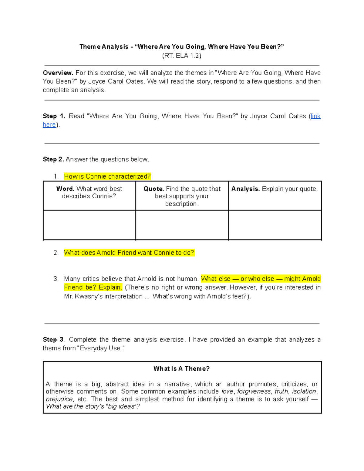 Edited - Cory Trapp Jr. - Theme Analysis - “Where Are You Going, Where ...