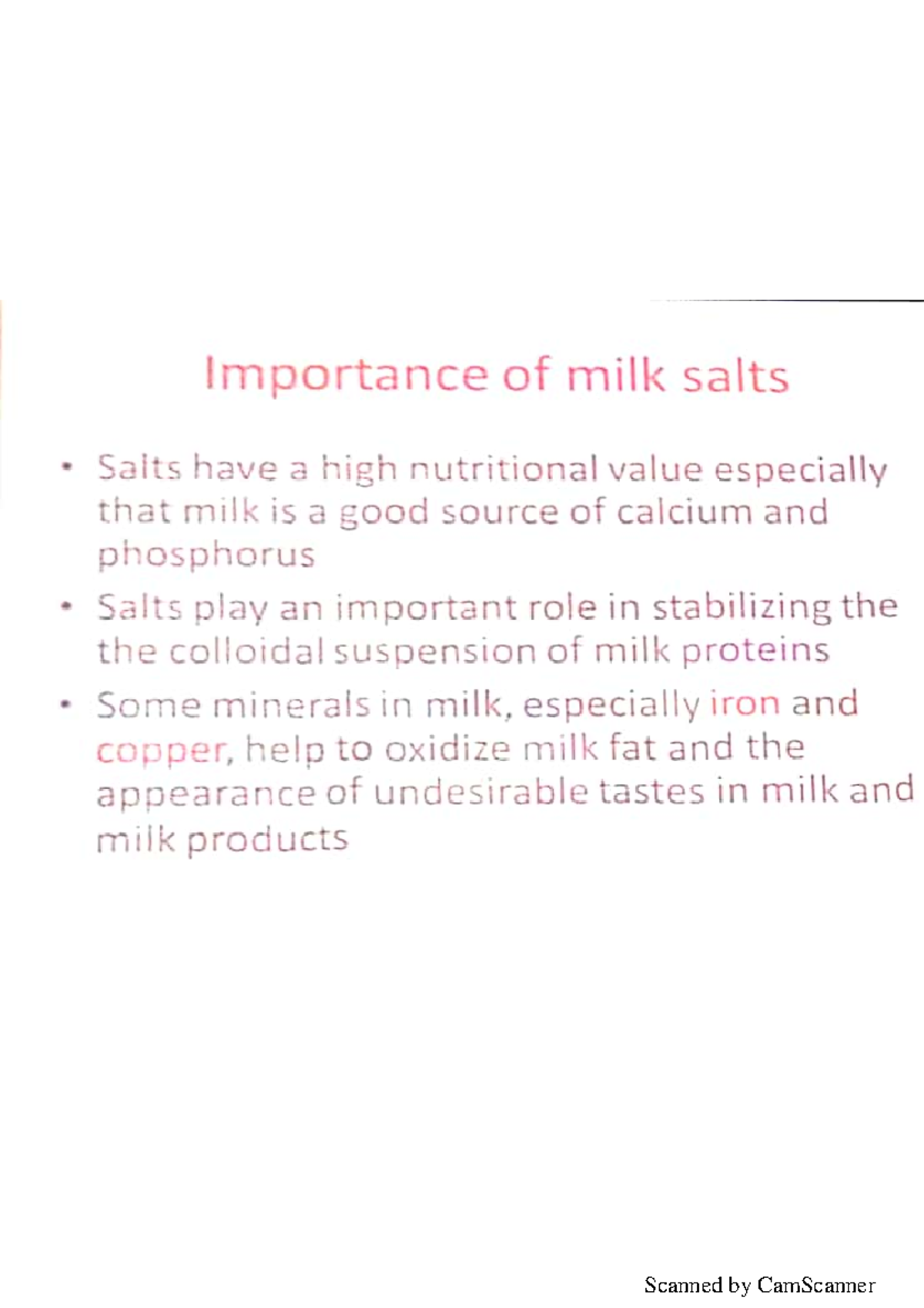 Dairy Science (Lecture 4) - Importance of milk salts Salts have a high ...