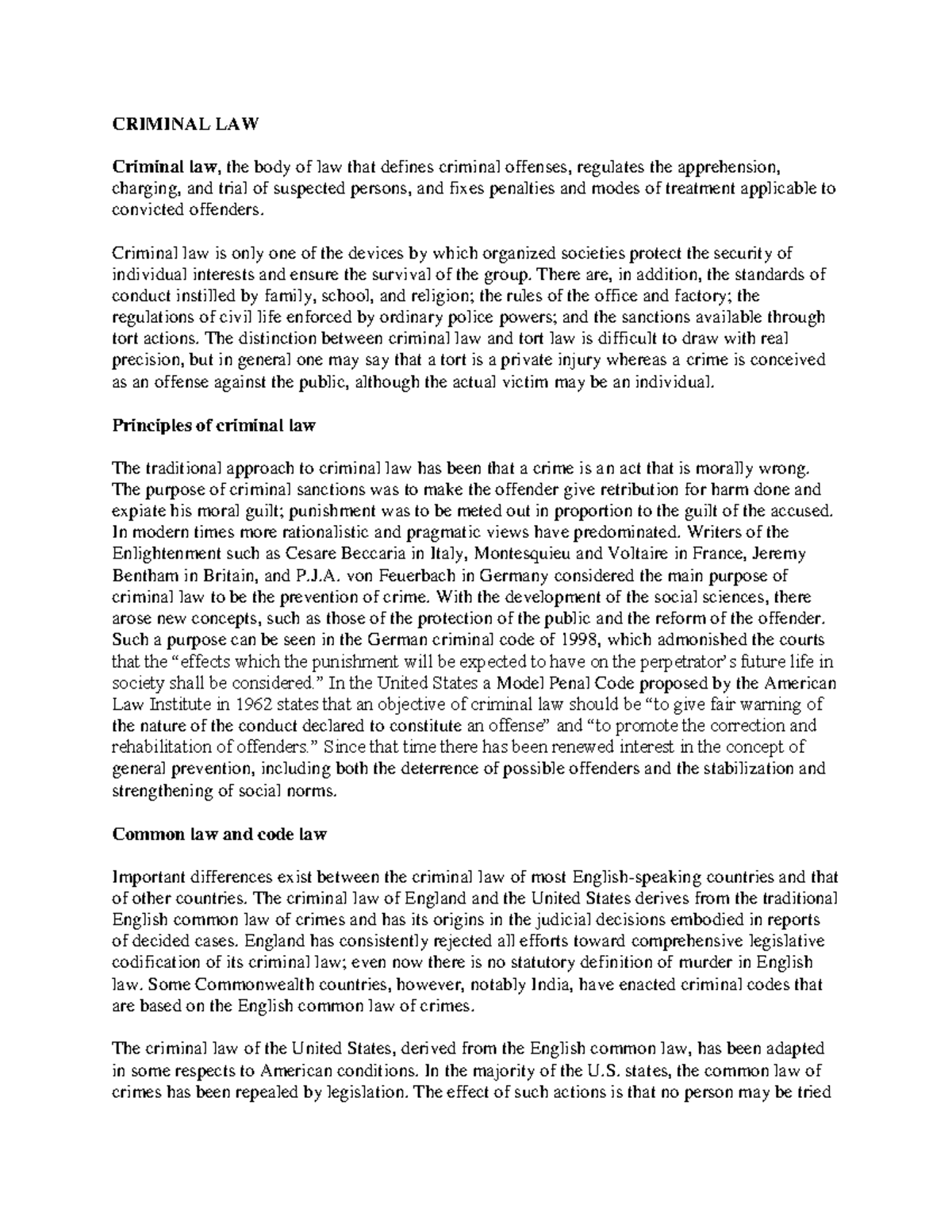 Criminal LAW - study material - CRIMINAL LAW Criminal law, the body of ...