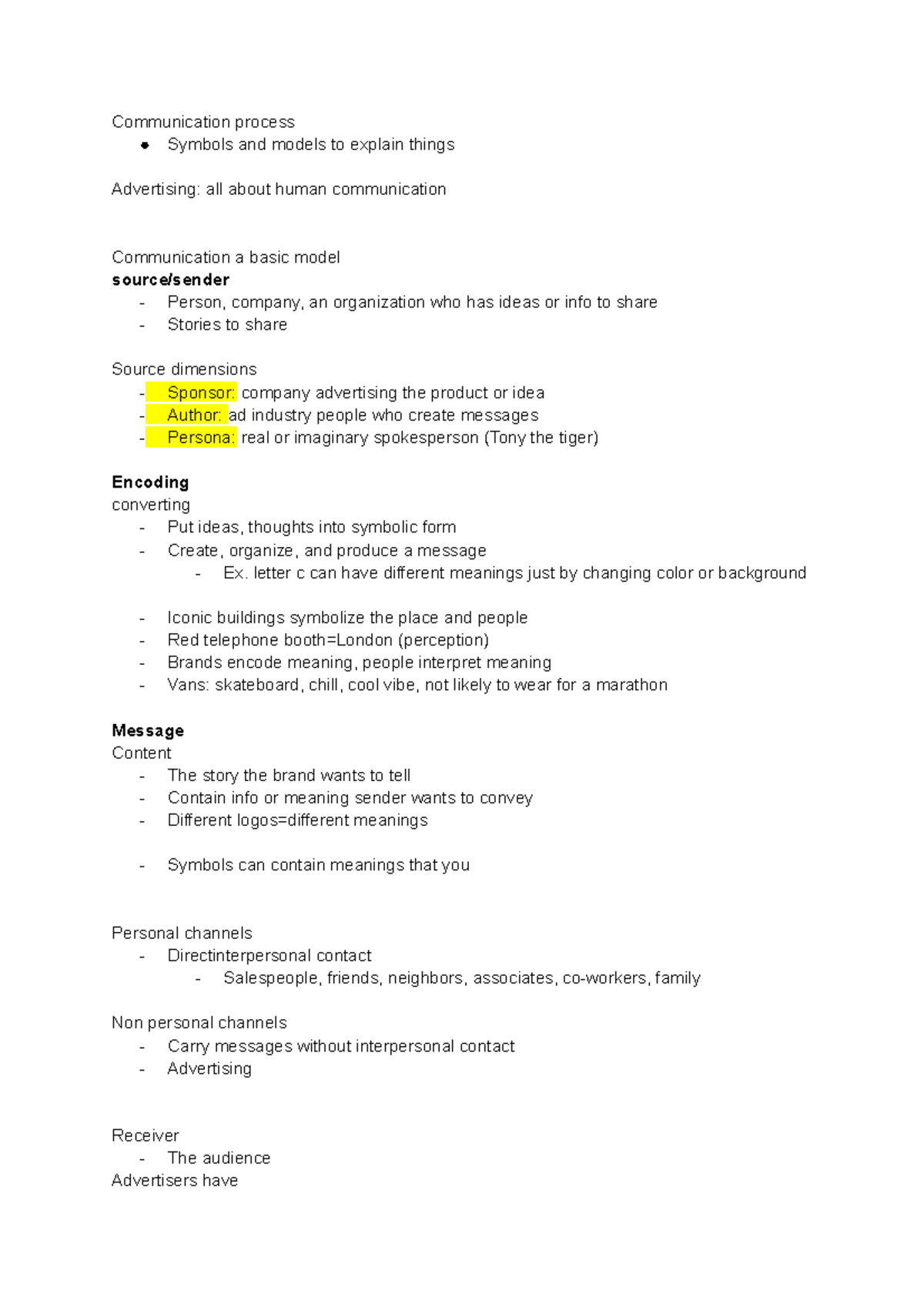 Adv 150-class notes - Communication process Symbols and models to ...