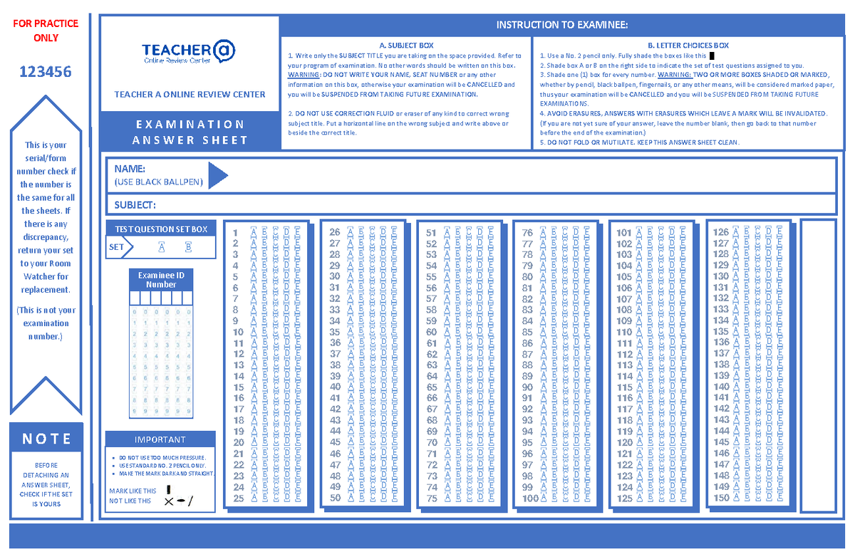 Answer-Sheet-Updated - E X A M I N A T I O N A N S W E R S H E E T ...