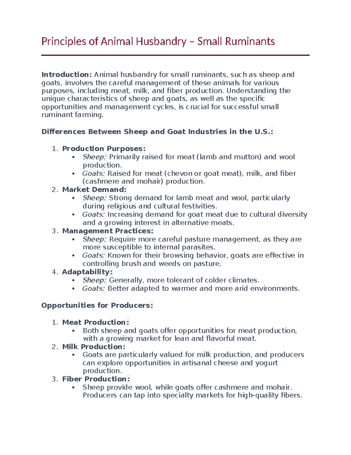 Principles of Animal Husbandry - Understanding the unique ...