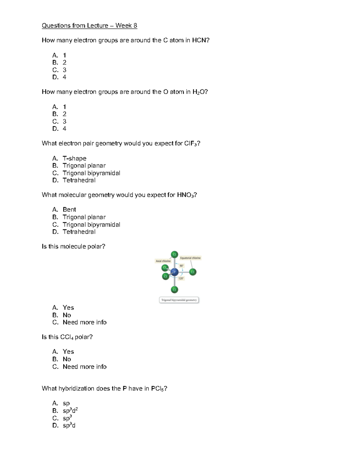 Qs from Lecture - Week 9 - Questions from Lecture – Week 8 How many electron groups are around ...