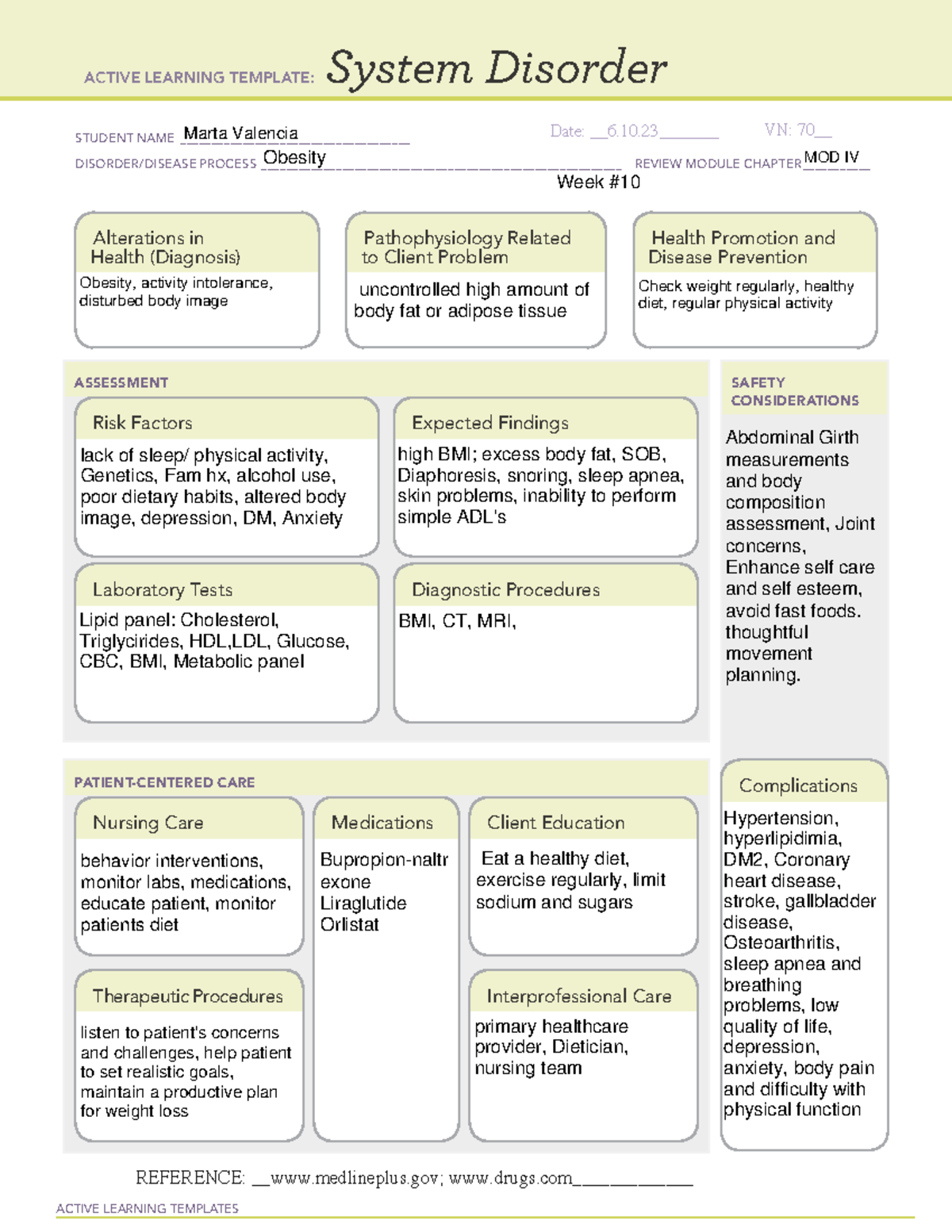 Obesity system disorder wk 10. MV - ACTIVE LEARNING TEMPLATES System ...