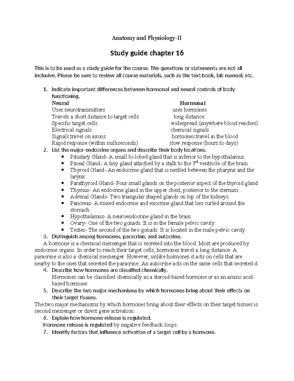 BIOL2402Studyguidechapter 16 Audreypierce - Anatomy and Physiology-II ...
