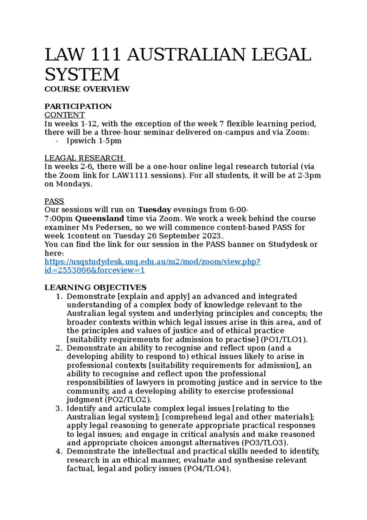 LAW 111 Australian Legal System - LAW 111 AUSTRALIAN LEGAL SYSTEM ...