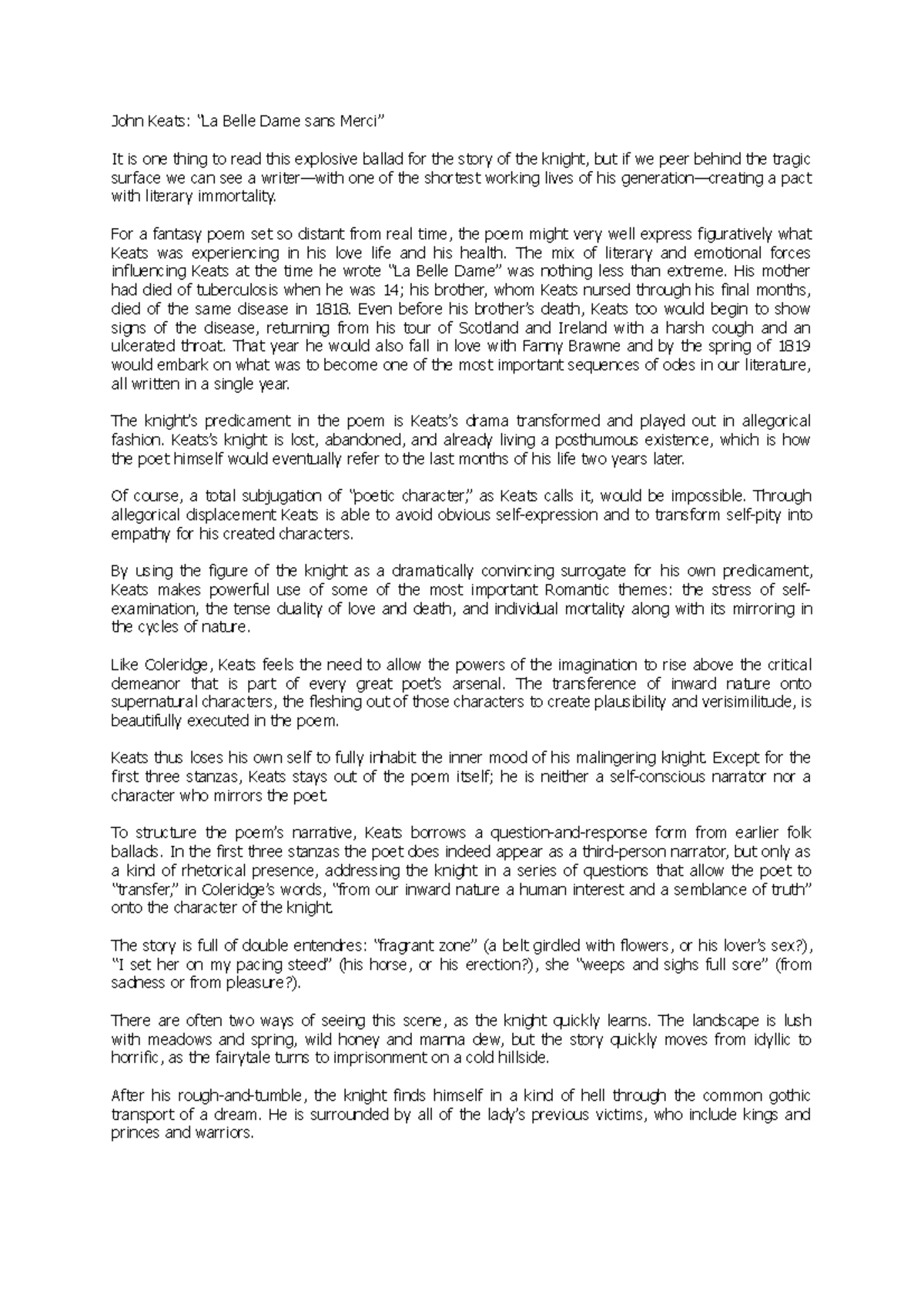 John Keats - La Belle Dame Sans Merci - POEM Guide - John Keats: “La ...
